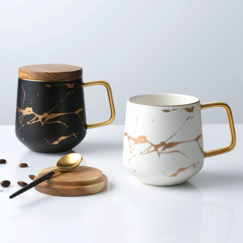 Marble Ceramic Mug with Wood Lid – Housewifery